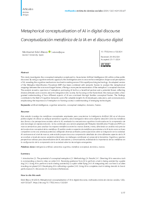 (PDF) Metaphorical conceptualization of AI in digital discourse