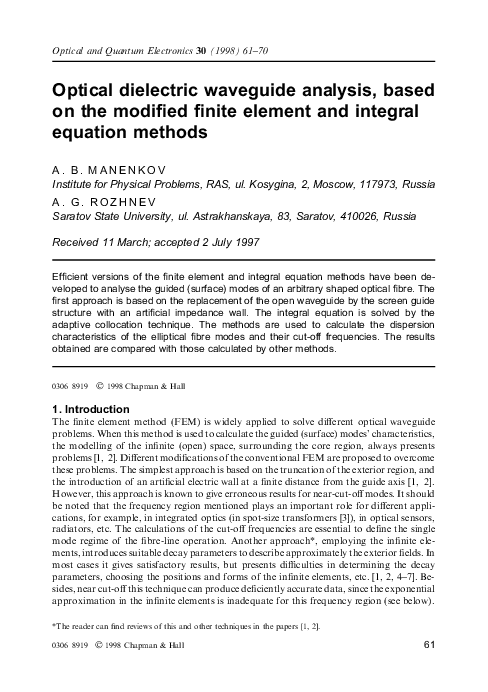 (PDF) Optical dielectric waveguide analysis, based on the modified finite element and integral ...