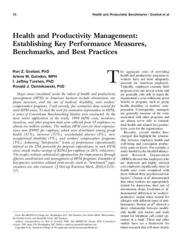 (PDF) Health and Productivity Management: Establishing Key Performance ...