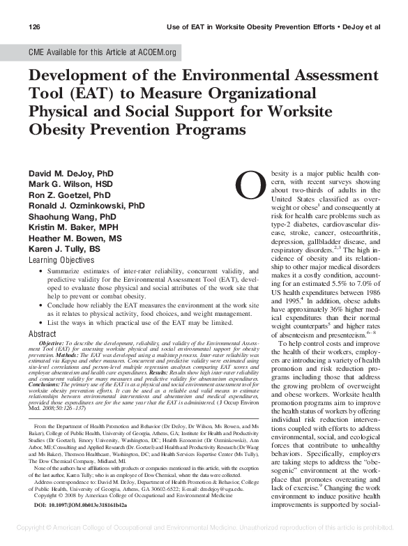 (PDF) Development of the Environmental Assessment Tool (EAT) to Measure ...
