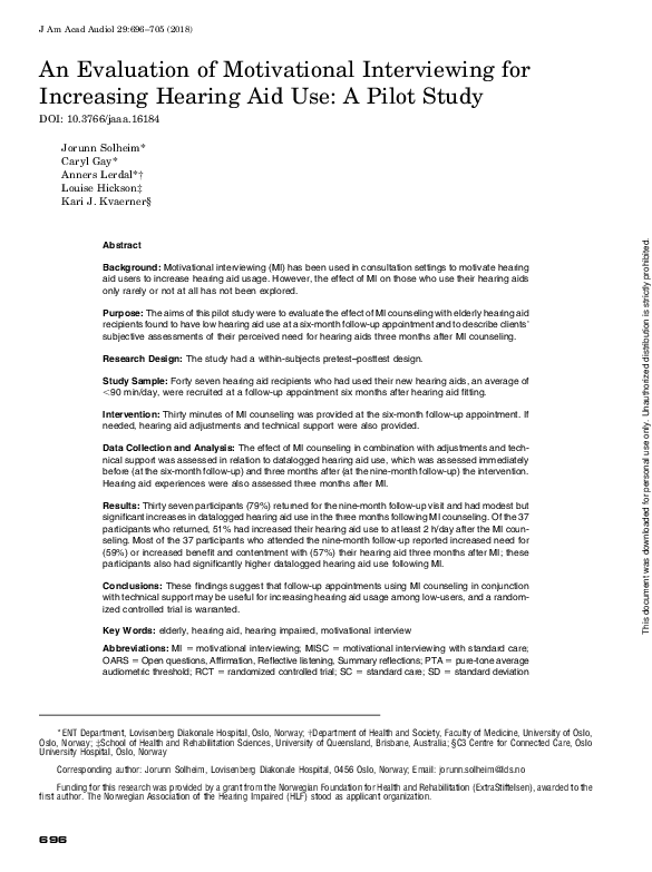 (PDF) An Evaluation of Motivational Interviewing for Increasing Hearing ...