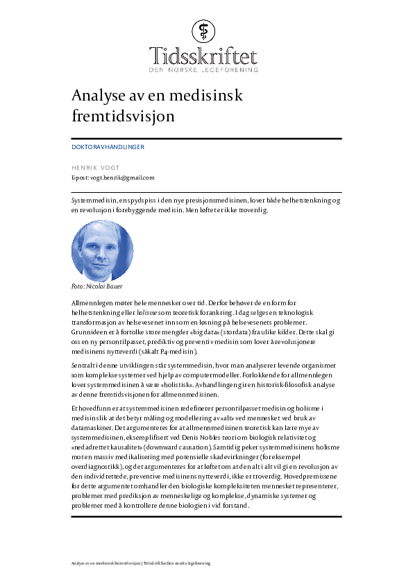 (PDF) Analyse av en medisinsk fremtidsvisjon