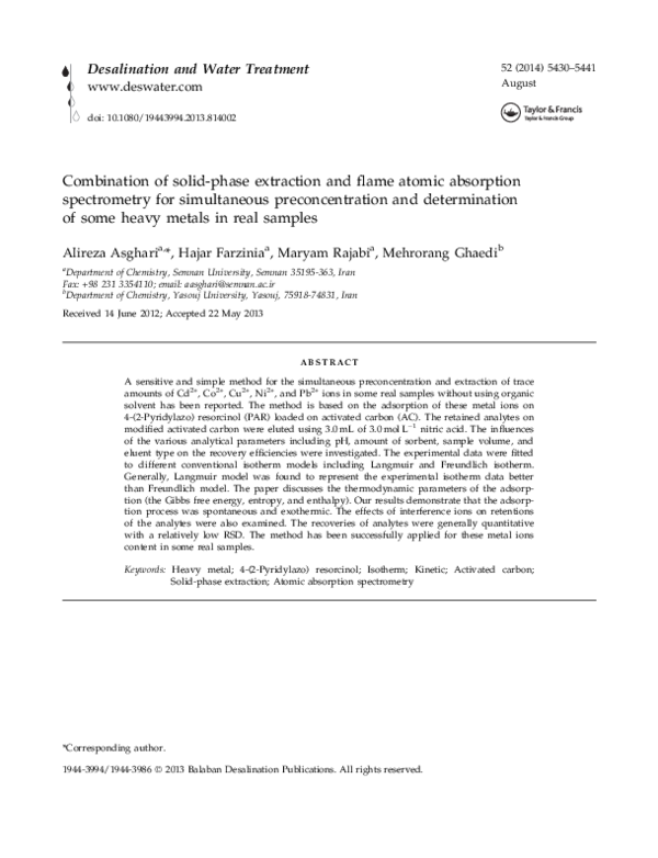 (PDF) Combination of solid-phase extraction and flame atomic absorption spectrometry for ...