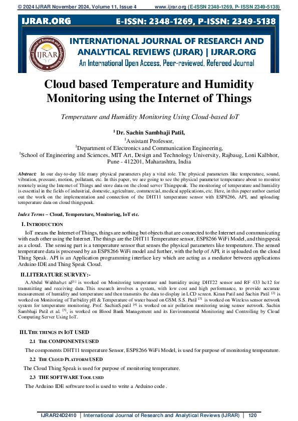 (PDF) Cloud based Temperature and Humidity Monitoring using the Internet of Things