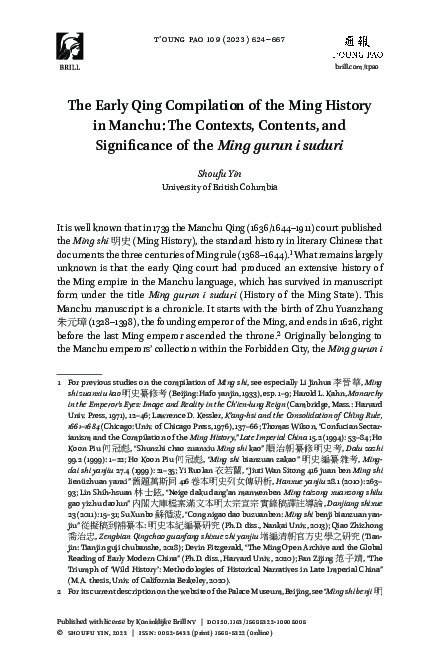 (PDF) The Early Qing Compilation of the Ming History in Manchu: The ...