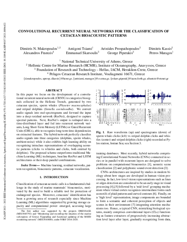 Pdf Convolutional Recurrent Neural Networks For The Classification Of Cetacean Bioacoustic