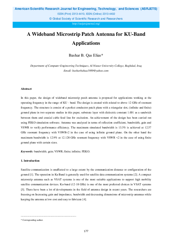 (PDF) A Wideband Microstrip Patch Antenna for KU-Band Applications
