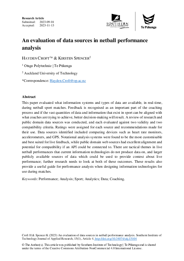 (PDF) An evaluation of data sources in netball performance analysis