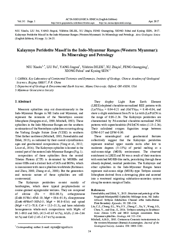 (PDF) Kalaymyo Peridotite Massif in the Indo-Myanmar Ranges (Western ...