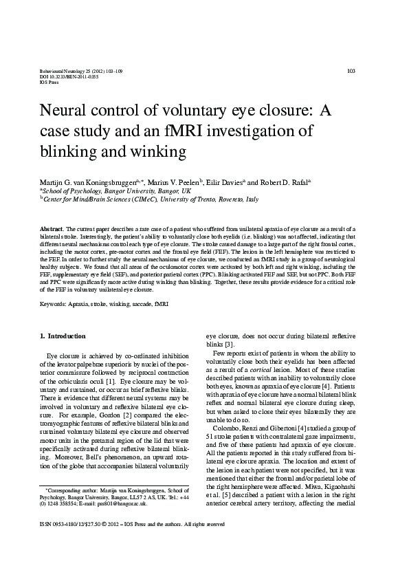(PDF) Neural Control of Voluntary Eye Closure: A Case Study and an fMRI ...