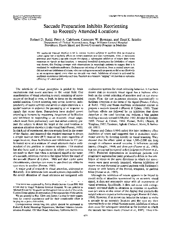 (PDF) Saccade preparation inhibits reorienting to recently attended ...