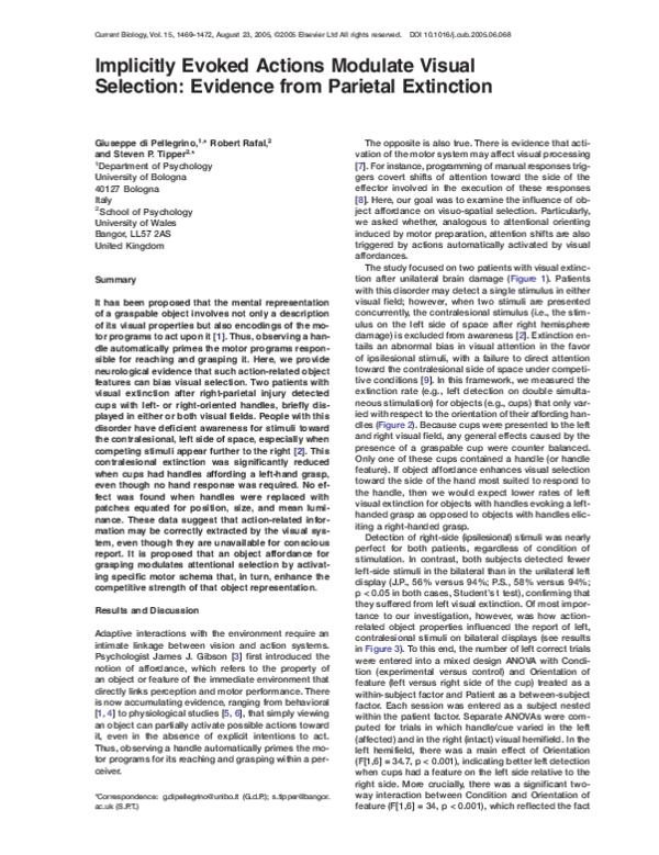 (PDF) Implicitly Evoked Actions Modulate Visual Selection: Evidence from Parietal Extinction