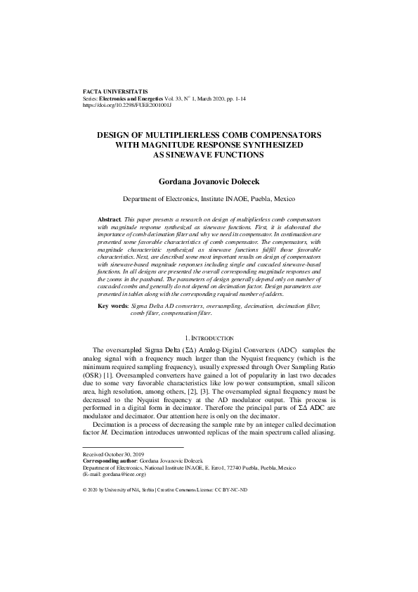 (PDF) Design of multiplierless comb compensators with magnitude ...
