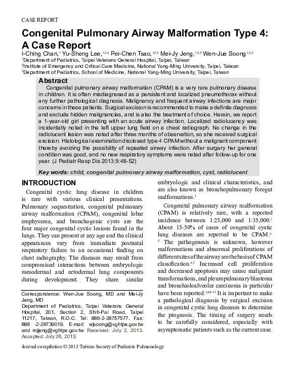 (PDF) Congenital Pulmonary Airway Malformation (CPAM): A Case Report