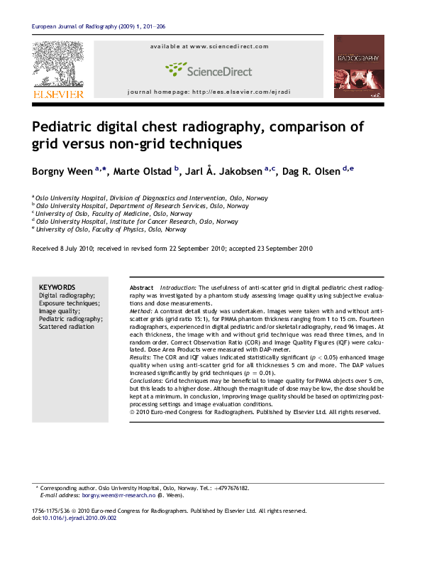 (PDF) Pediatric digital chest radiography, comparison of grid versus ...