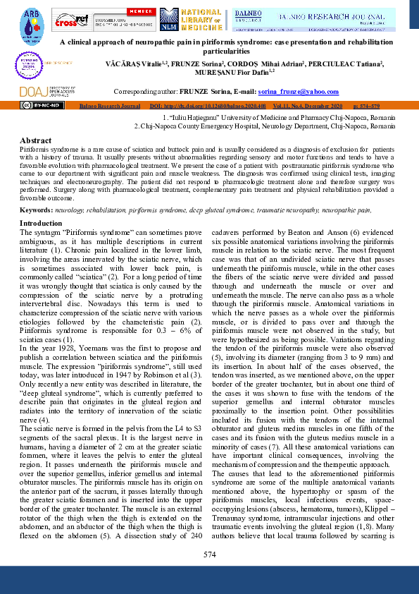 (PDF) A clinical approach of neuropathic pain in piriformis syndrome ...