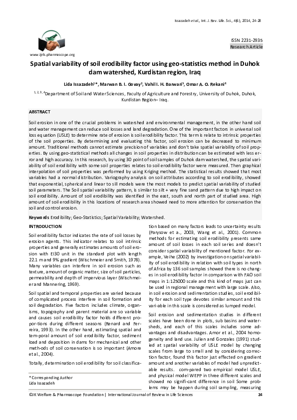 (PDF) Spatial variability of soil erodibility factor using geo-statistics method in Duhok dam ...