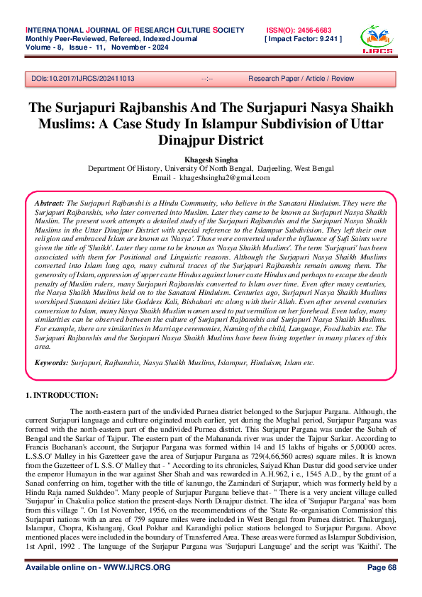 (PDF) The Surjapuri Rajbanshis and The Surjapuri Nasya Shaikh Muslim: A ...