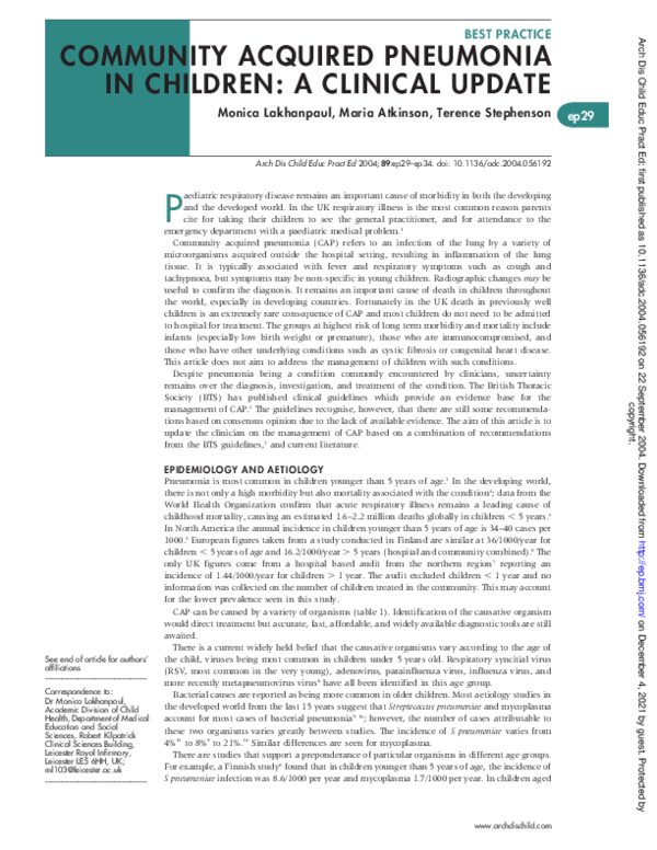 (PDF) Community acquired pneumonia in children: a clinical update