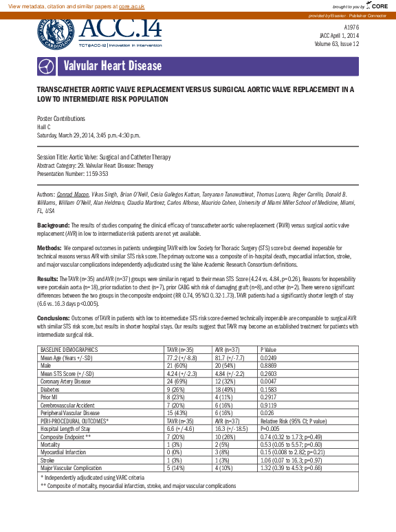(PDF) Transcatheter Aortic Valve Replacement Versus Surgical Aortic Valve Replacement in a Low ...