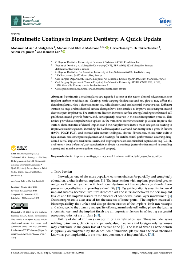 (PDF) Biomimetic Coatings in Implant Dentistry: A Quick Update