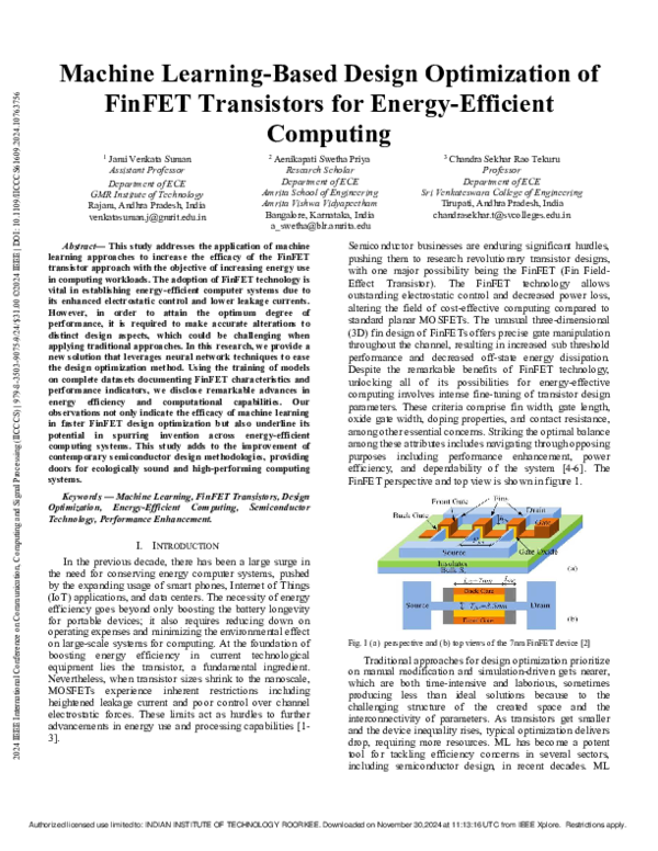 (PDF) Machine Learning-Based Design Optimization of FinFET Transistors for Energy-Efficient ...