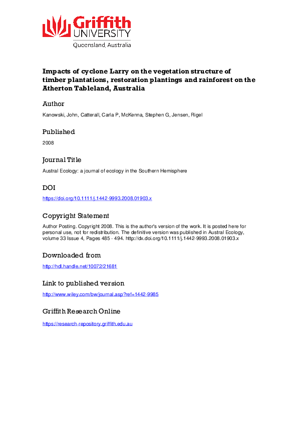 (PDF) Impacts of cyclone Larry on the vegetation structure of timber ...