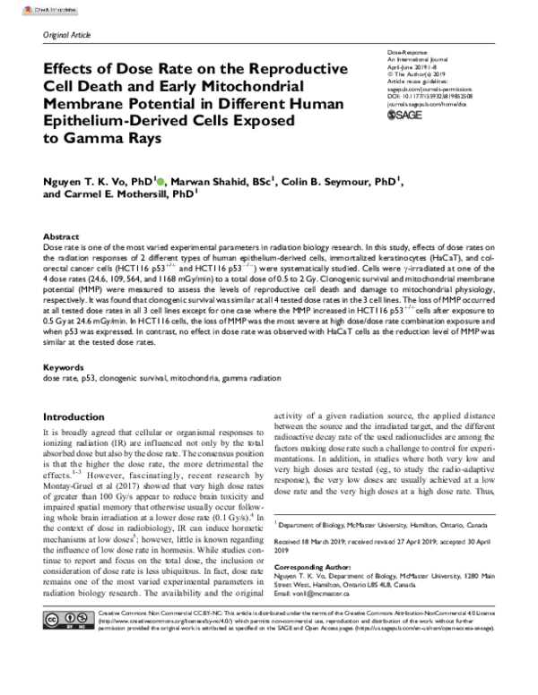 (PDF) Effects of Dose Rate on the Reproductive Cell Death and Early ...