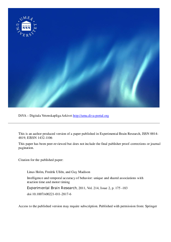 (PDF) Intelligence and temporal accuracy of behaviour: unique and ...