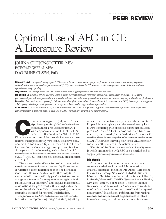 Pdf Optimal Use Of Automatic Exposure Control In Ct