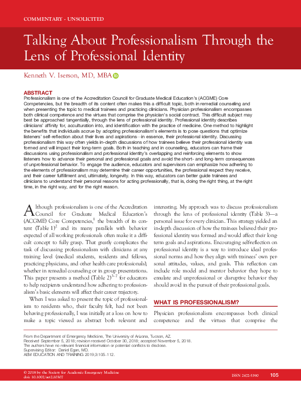 (PDF) Talking About Professionalism Through the Lens of Professional ...
