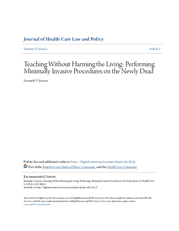 (PDF) Teaching without harming the living: performing minimally ...