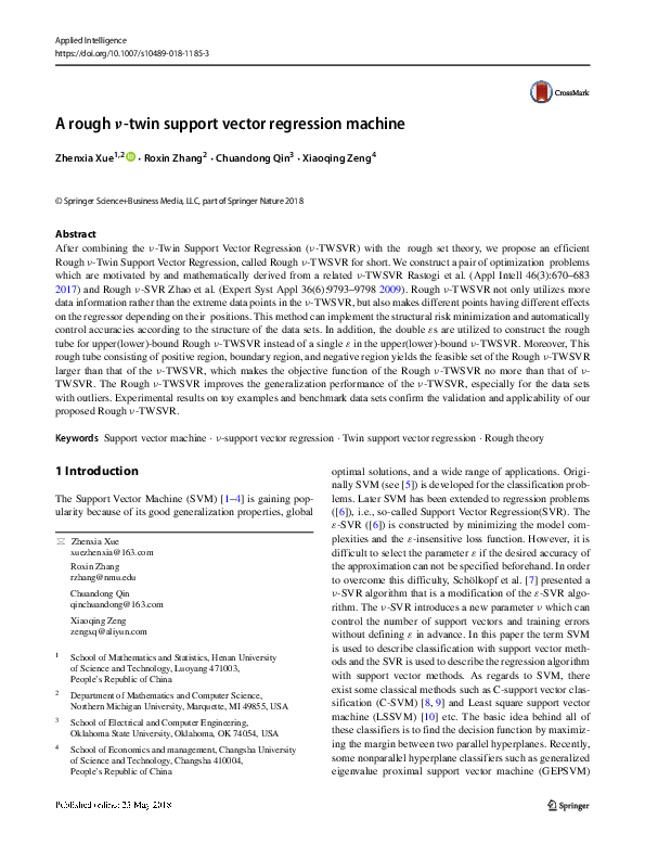 Pdf A Rough ν Twin Support Vector Regression Machine 6041