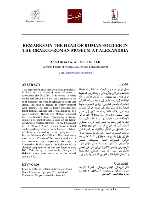 (PDF) Remarks on the Head of Roman Soldier in the Graeco-Roman Museum ...