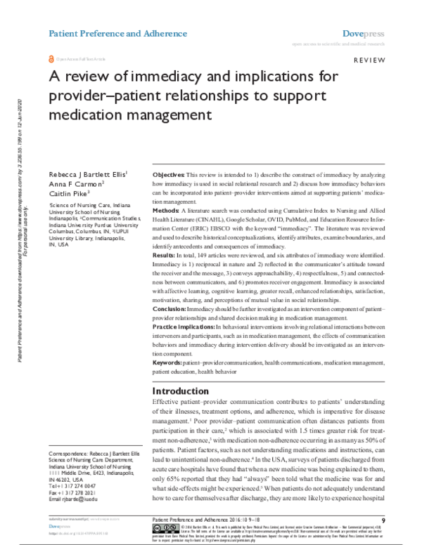 (PDF) A review of immediacy and implications for provider–patient ...
