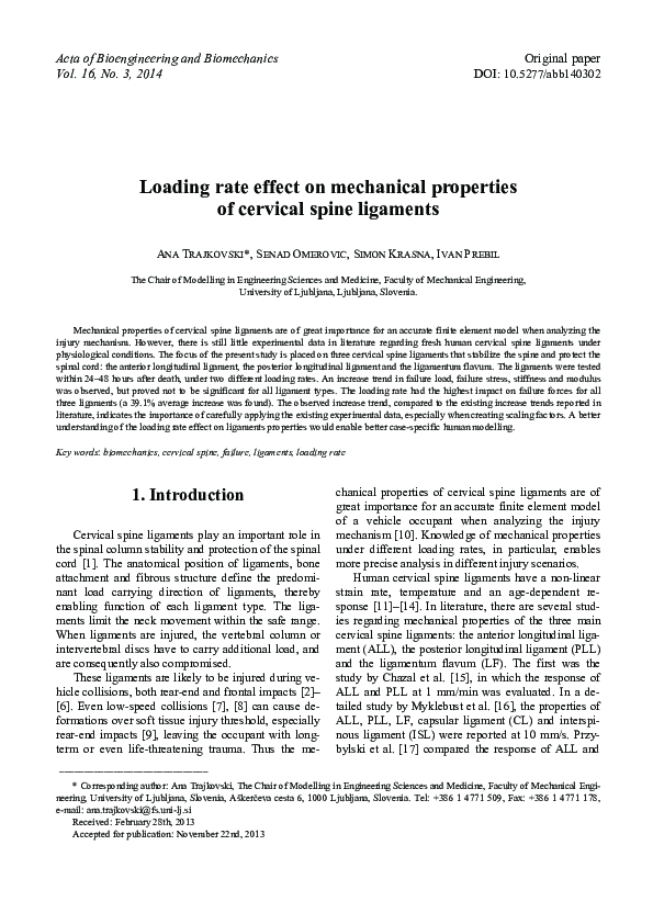 (PDF) Loading rate effect on mechanical properties of cervical spine ...