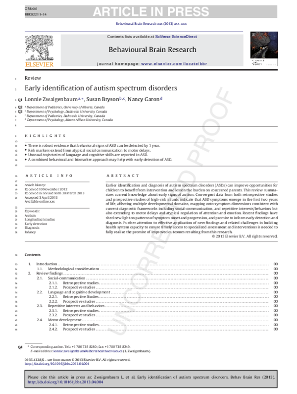 (PDF) Early identification of autism spectrum disorders