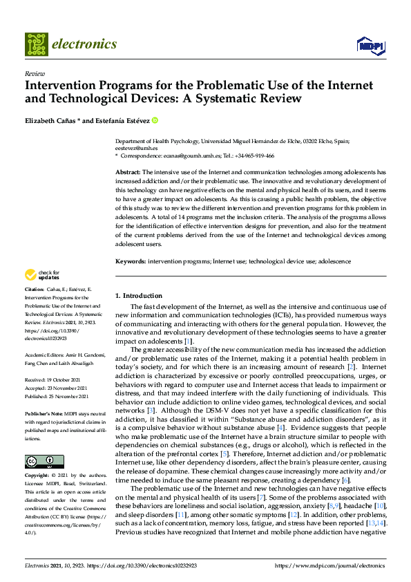 (PDF) Intervention Programs for the Problematic Use of the Internet and ...