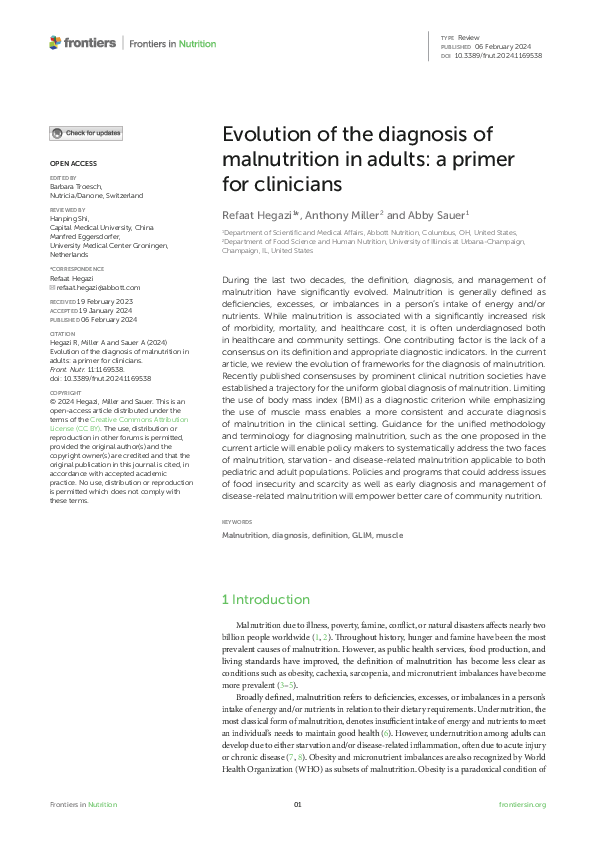 (PDF) Evolution of the diagnosis of malnutrition in adults: a primer for clinicians