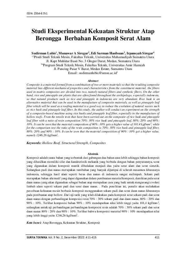(PDF) Studi Eksperimental Kekuatan Struktur Atap Berongga Berbahan Komposit Serat Alam | edi ...