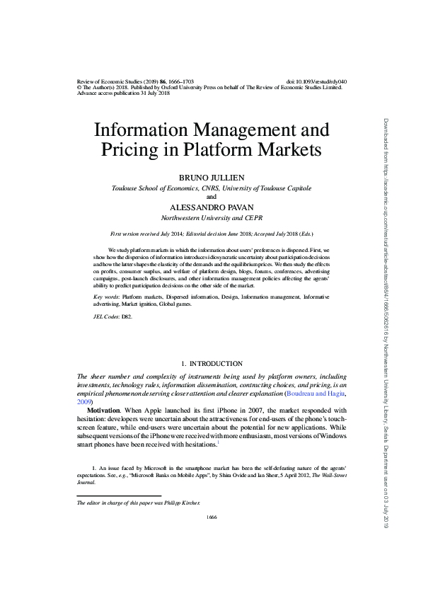 (PDF) Information Management and Pricing in Platform Markets