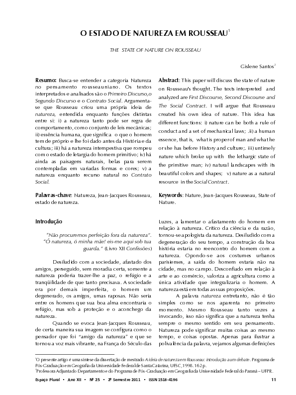 (PDF) O Estado De Natureza Em Rousseau