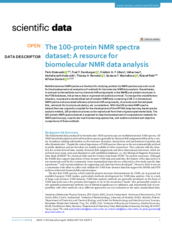 (PDF) The 100-protein NMR spectra dataset: A resource for biomolecular NMR data analysis