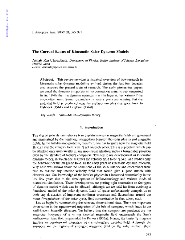 (PDF) The current status of kinematic solar dynamo models | Arnab Rai Choudhuri - Academia.edu