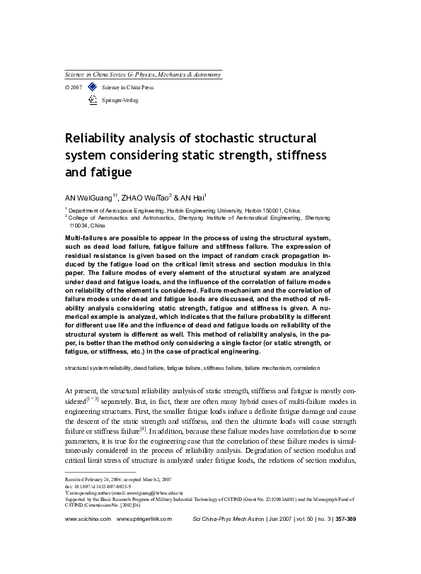 (PDF) Reliability analysis of stochastic structural system considering ...