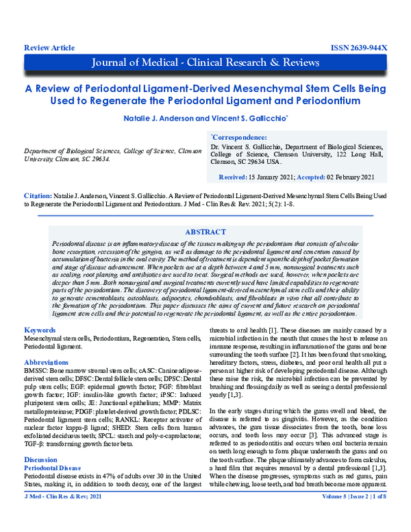 (PDF) A Review of Periodontal Ligament-Derived Mesenchymal Stem Cells Being Used to Regenerate ...
