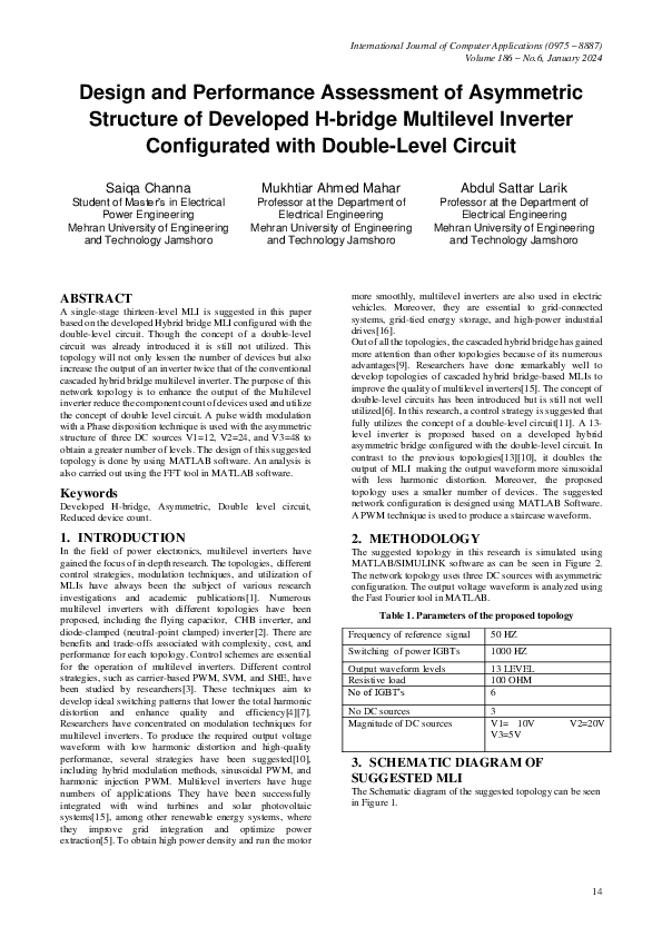 (PDF) Design and Performance Assessment of Asymmetric Structure of Developed H-bridge Multilevel ...