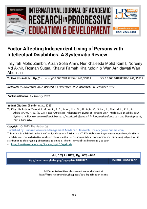 (PDF) Factor Affecting Independent Living of Persons with Intellectual ...