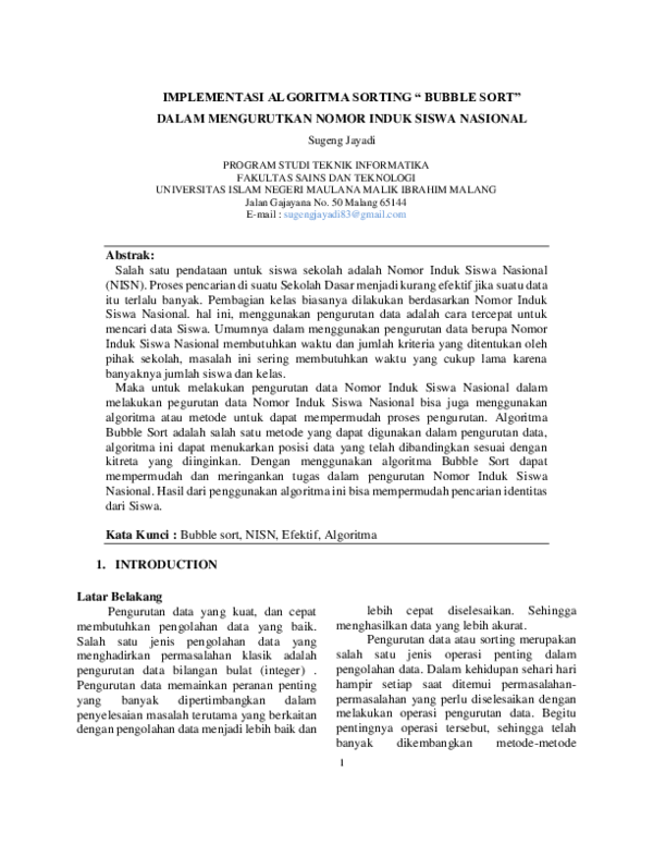 (PDF) IMPLEMENTASI ALGORITMA SORTING " BUBBLE SORT" DALAM MENGURUTKAN ...