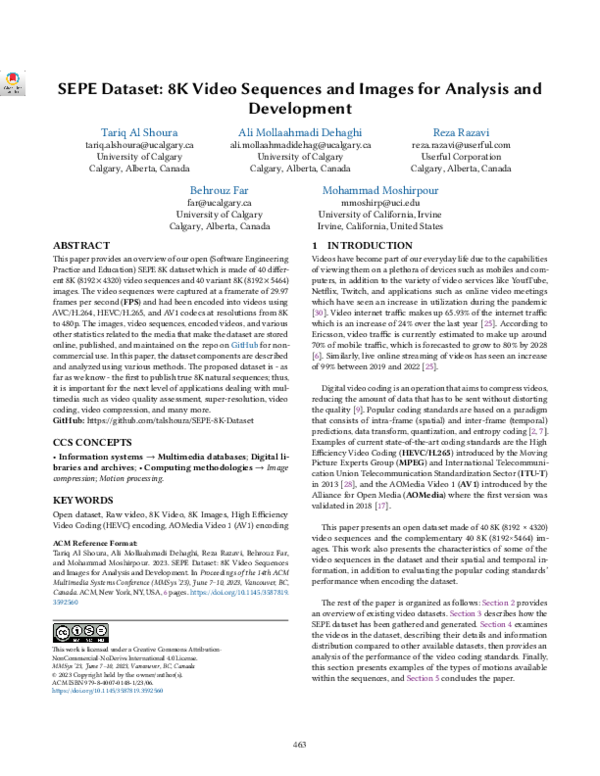 (PDF) SEPE Dataset: 8K Video Sequences and Images for Analysis and Development